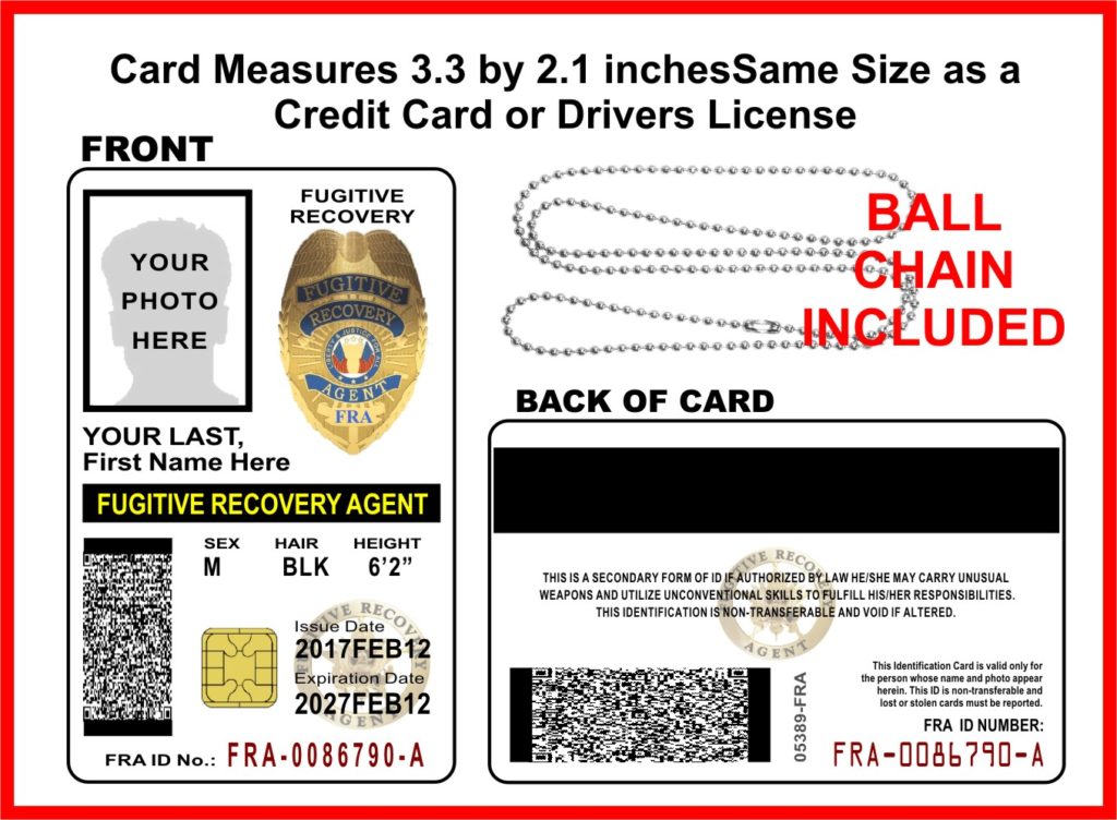 Fugitive Recovery Agent ID Card (FRA) Custom with your PHOTO and LOGO ...
