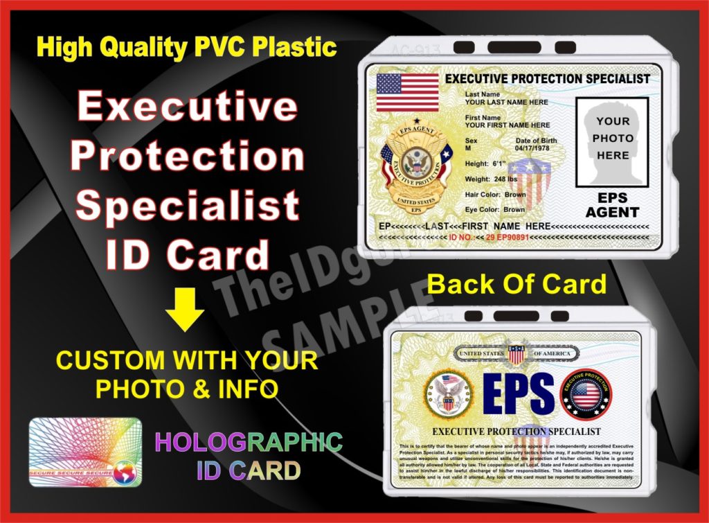 Executive Protection Specialist ID Card Custom with your PHOTO and LOGO ...