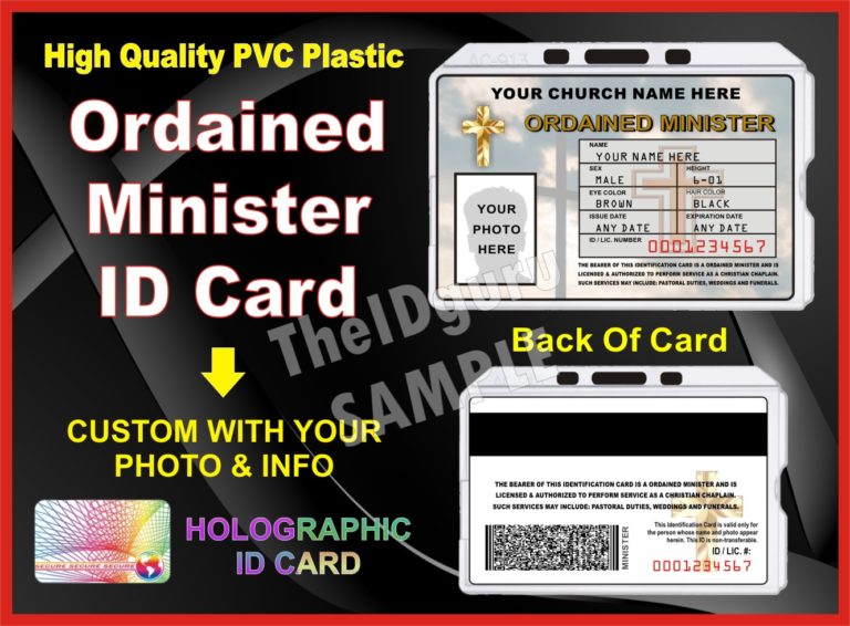 Ordained Minister ID Card Custom with your PHOTO and CHURCH LOGO or ...