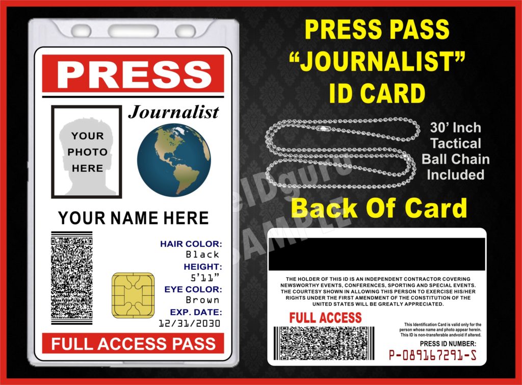 Press Pass (Journalist) ID Card Custom with your PHOTO and LOGO or ...