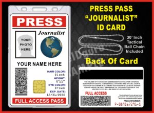 Press Pass (Journalist) ID Card Custom with your PHOTO and LOGO or ...
