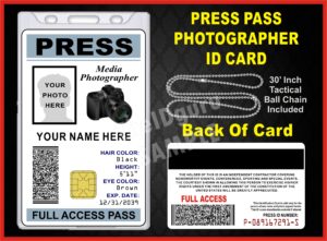Press Pass (Photographer) ID Card Custom with your PHOTO and LOGO or ...