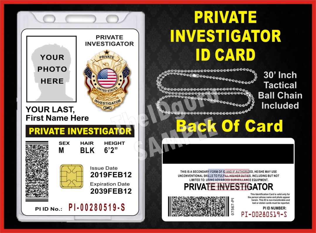 Private Investigator ID Card (Horizontal) Custom with your PHOTO and ...