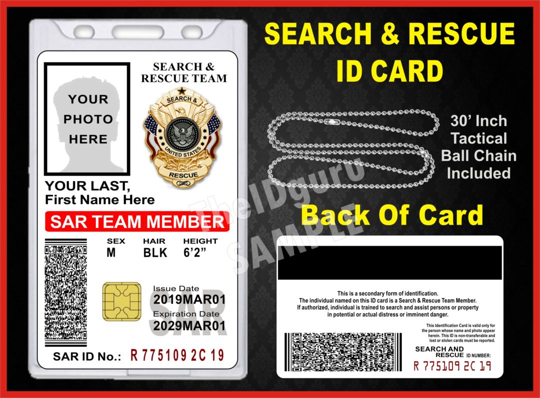 Search & Rescue ID Card (SAR) Custom with your PHOTO and LOGO or Badge ...