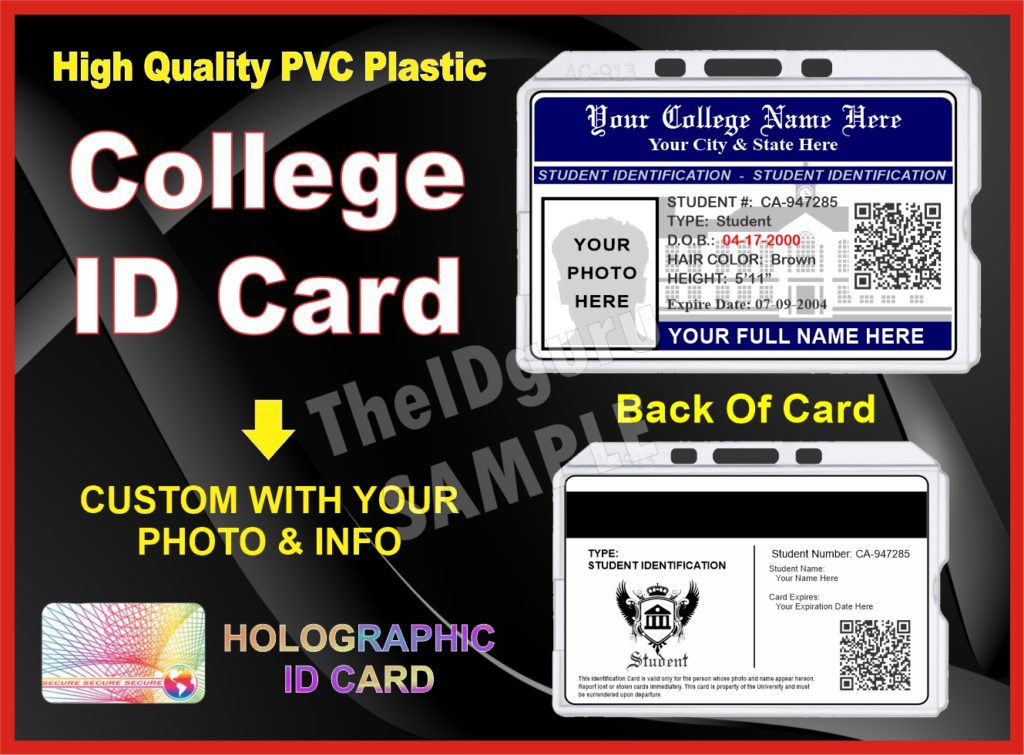 College / Student ID Card – Custom With Your Photo and Any School Name ...