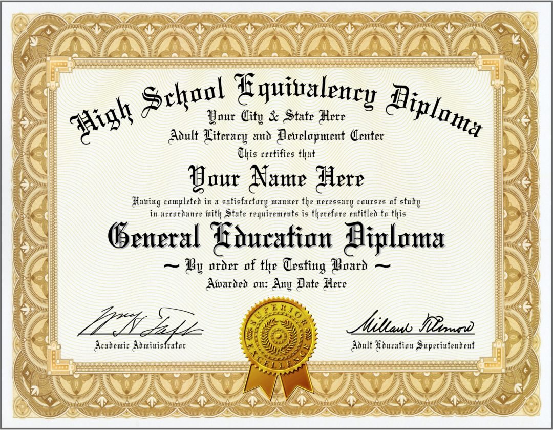 GED General Education Diploma High School Equivalency Gold Very