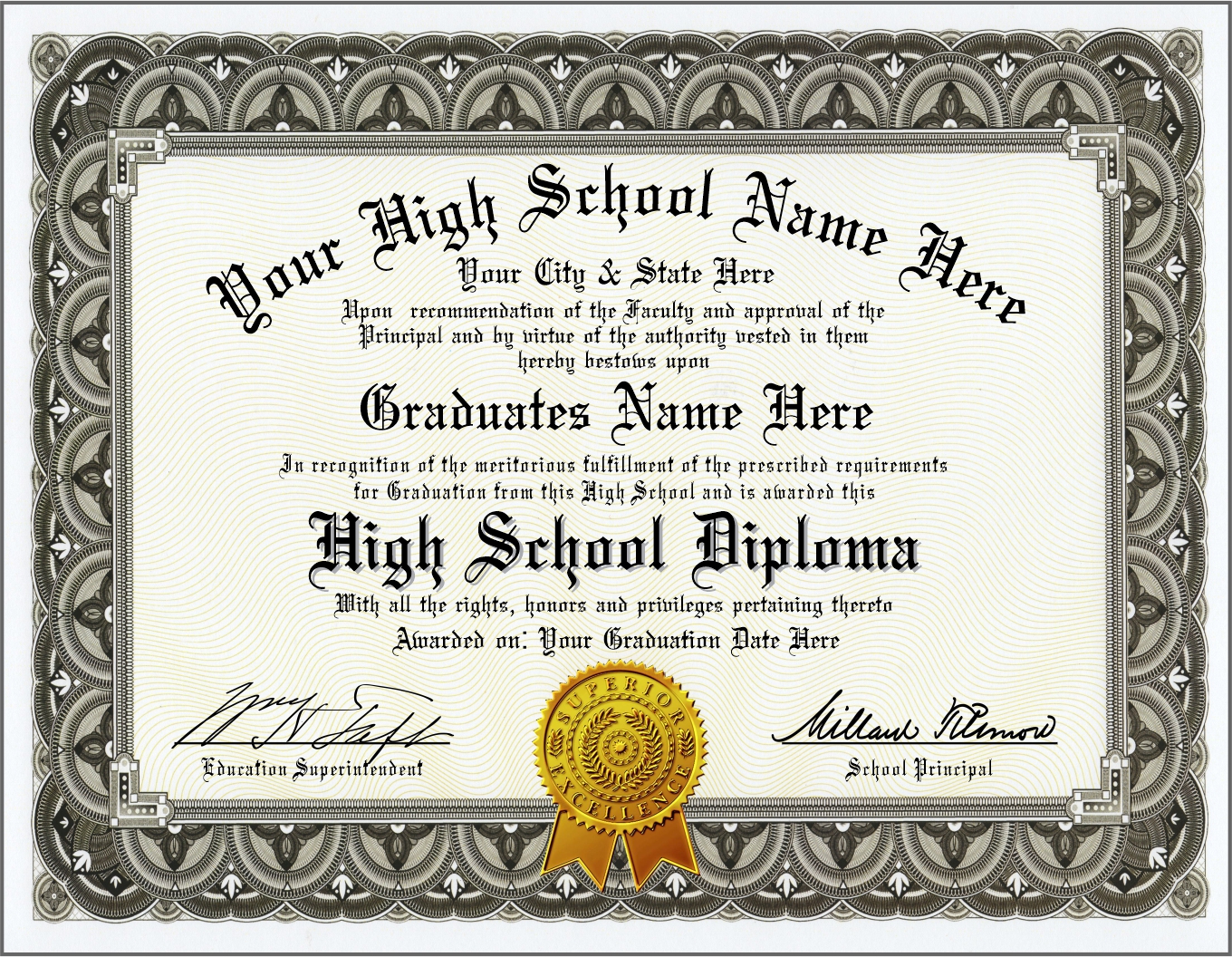High School Diploma Custom With Your Information Premium Quality 