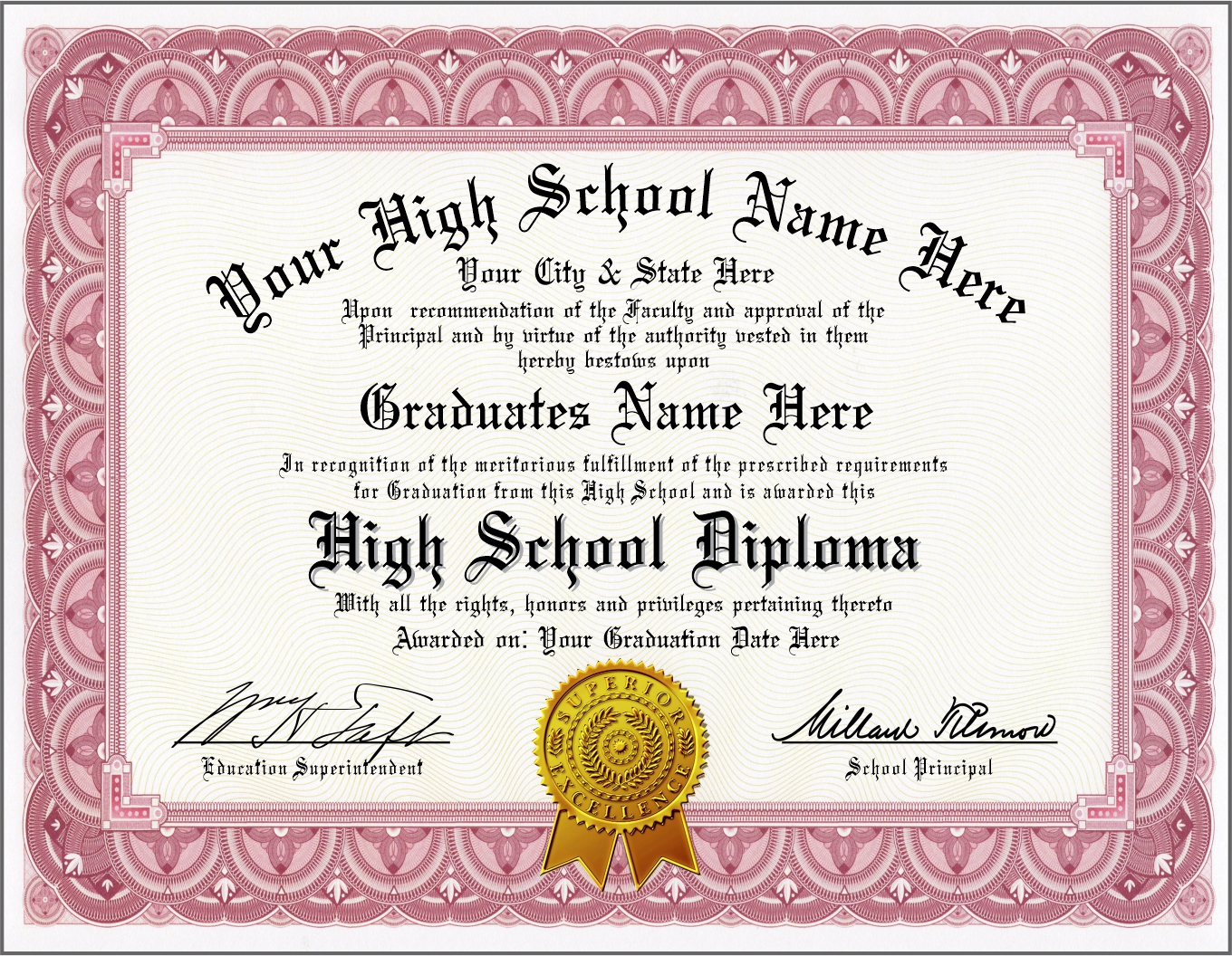 High School Diploma Custom With Your Information Premium Quality 