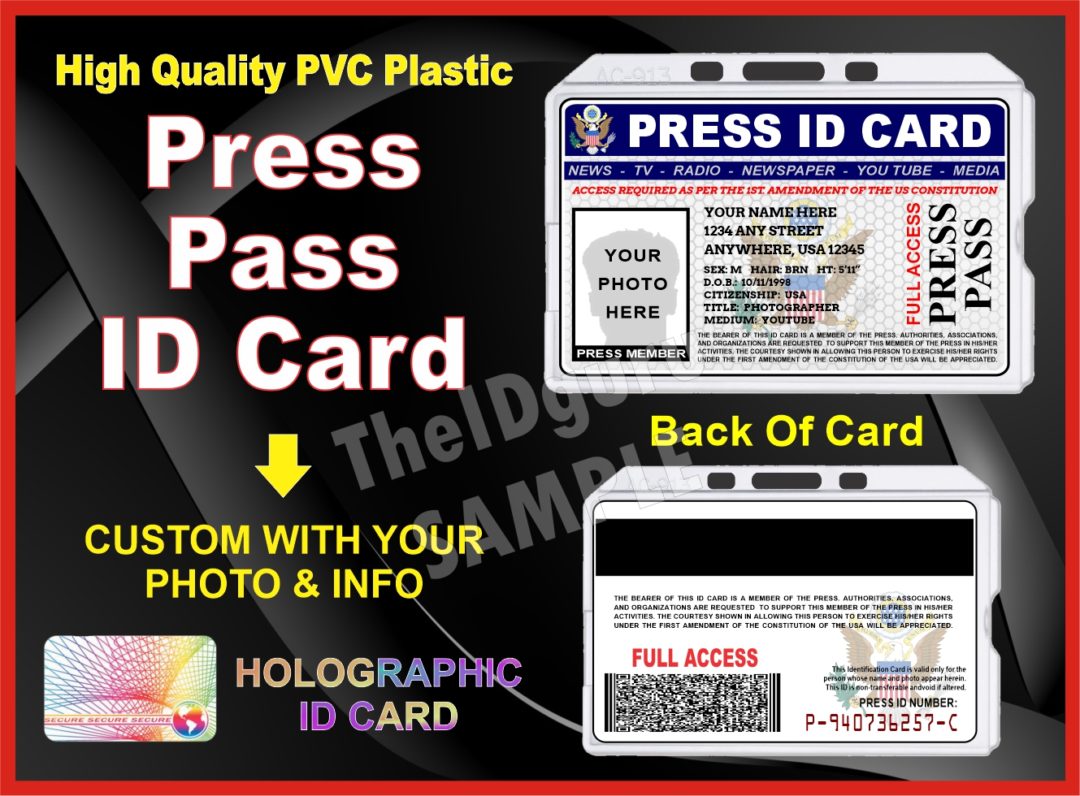 Press Pass Identification Card Custom with your Photo and Info | The Id ...