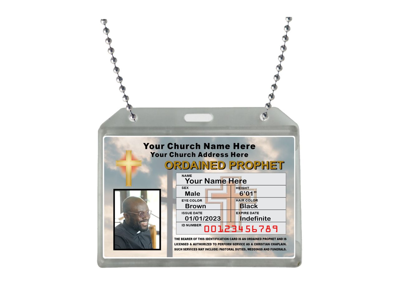 Ordained PROPHET ID Card Custom with your Photo and CHURCH LOGO | The ...