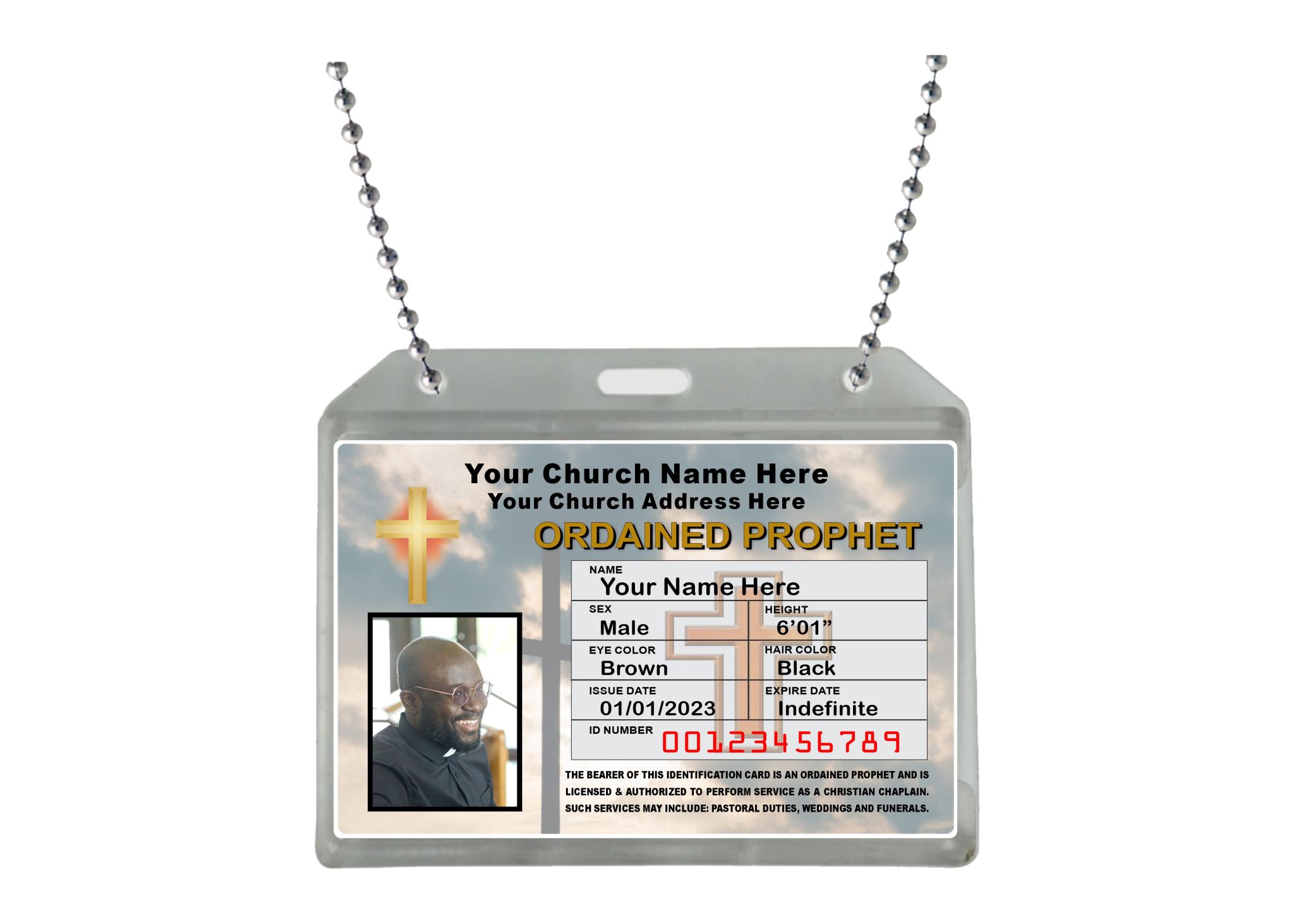 Ordained PROPHET ID Card Custom with your Photo and CHURCH LOGO | The ...