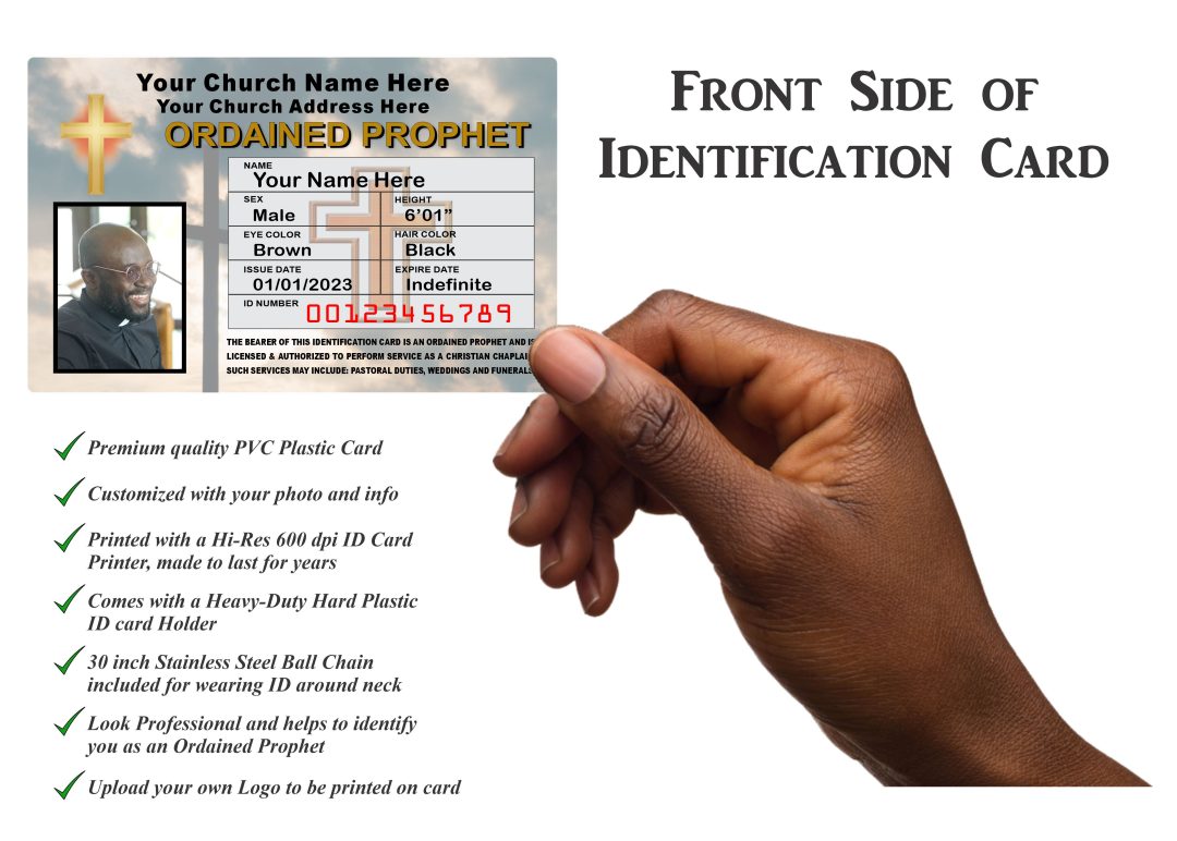 Ordained PROPHET ID Card Custom with your Photo and CHURCH LOGO | The ...