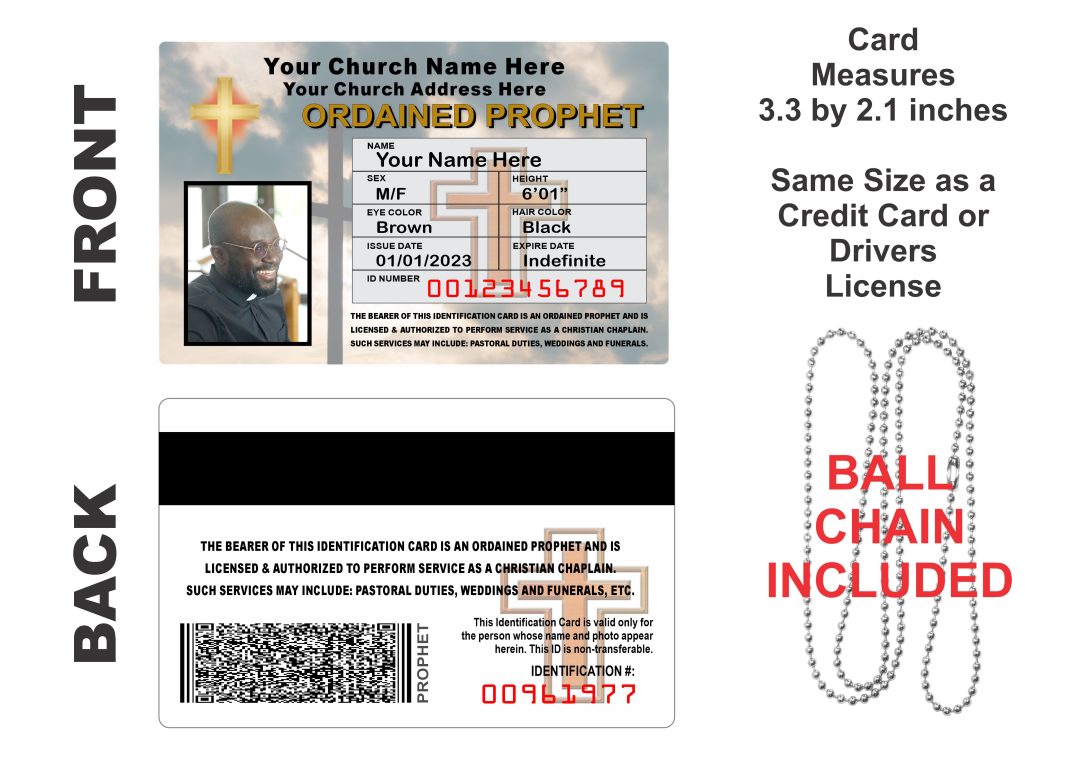 Ordained PROPHET ID Card Custom with your Photo and CHURCH LOGO | The ...