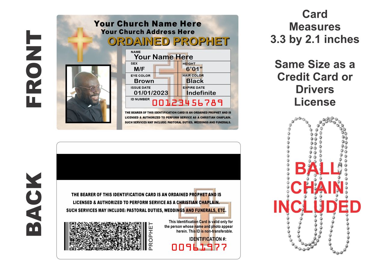 Ordained PROPHET ID Card Custom with your Photo and CHURCH LOGO | The ...