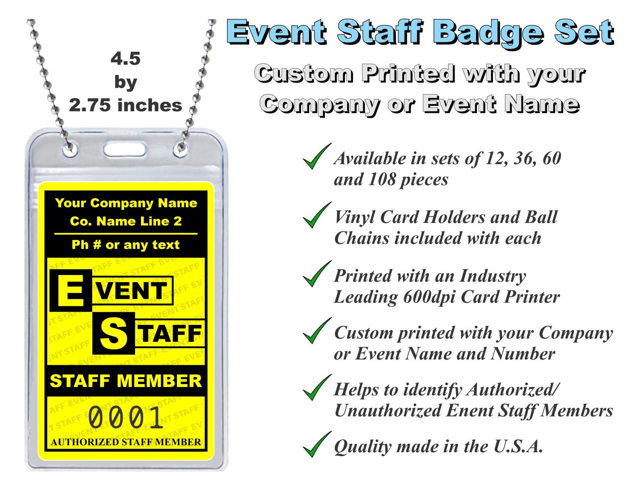 Event Staff Badge Set – PVC Plastic (Custom Printed with Your Company ...