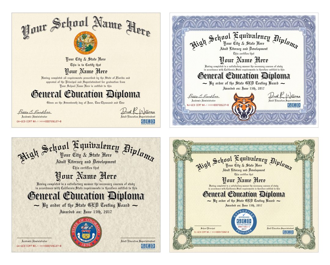 GED Diploma – 4 Piece Set – Custom printed with your info. Fake General ...