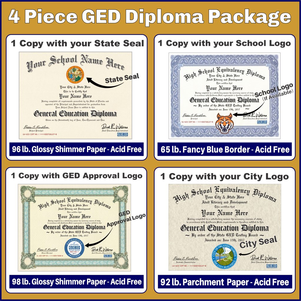 GED Diploma – 4 Piece Set – Custom printed with your info. Fake General ...