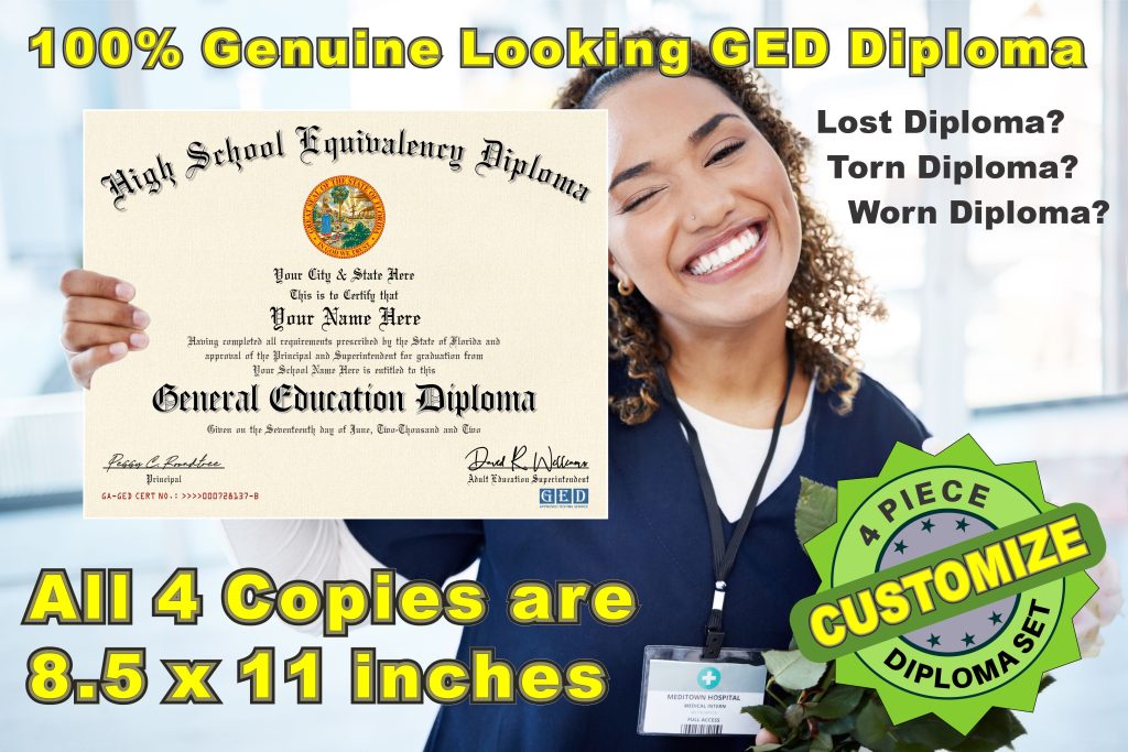 GED Diploma – 4 Piece Set – Custom printed with your info. Fake General ...