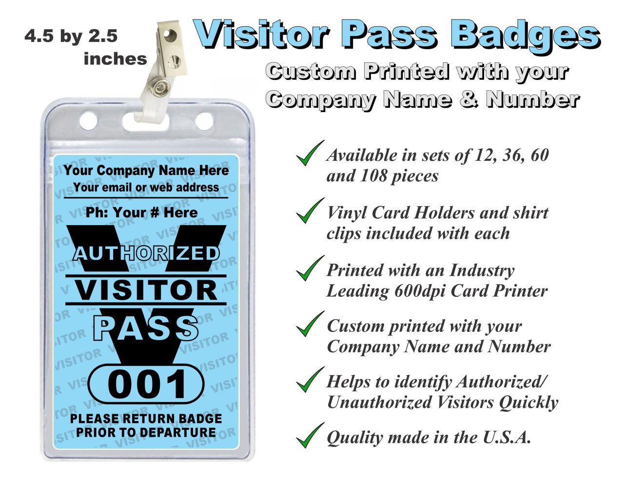 Visitor Pass Badges – PVC Plastic (Custom Printed with Your Company ...