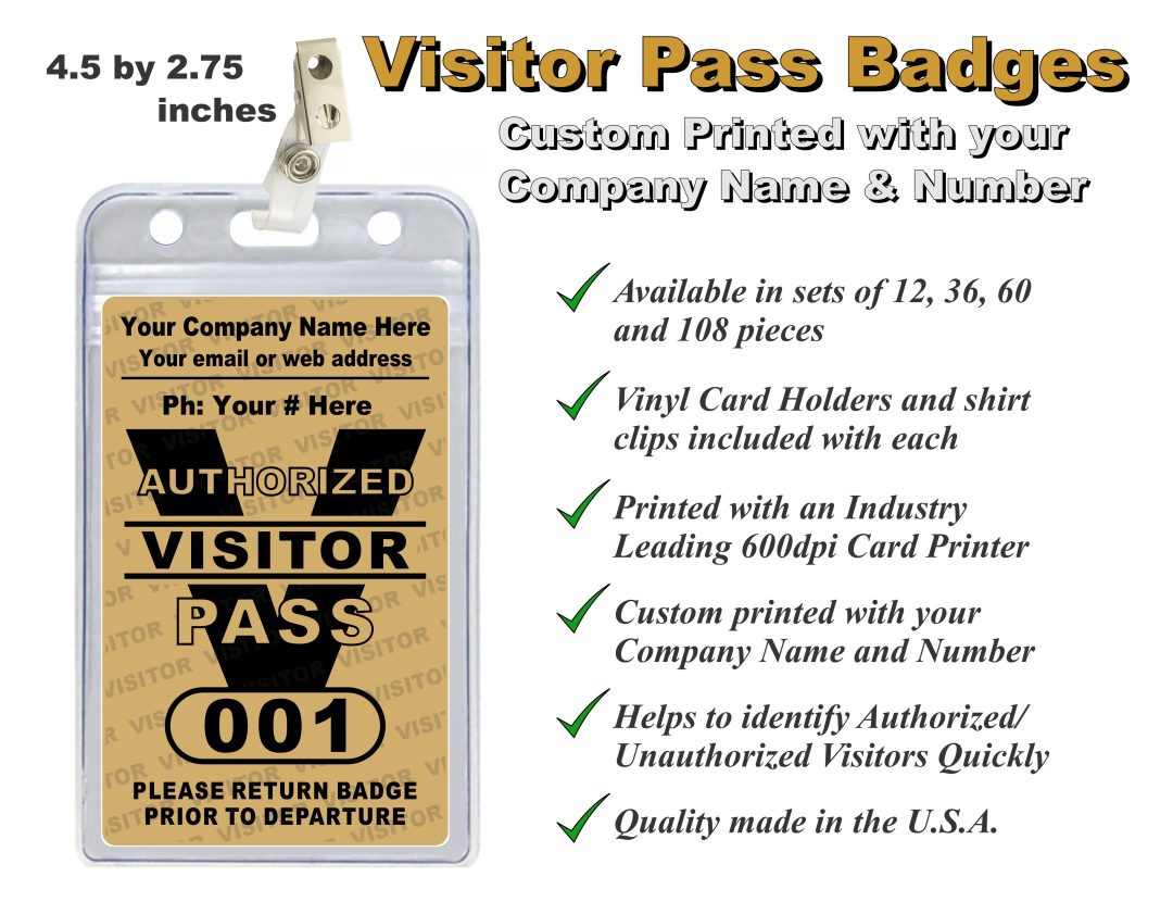 Visitor Pass Badges – PVC Plastic (Custom Printed with Your Company ...