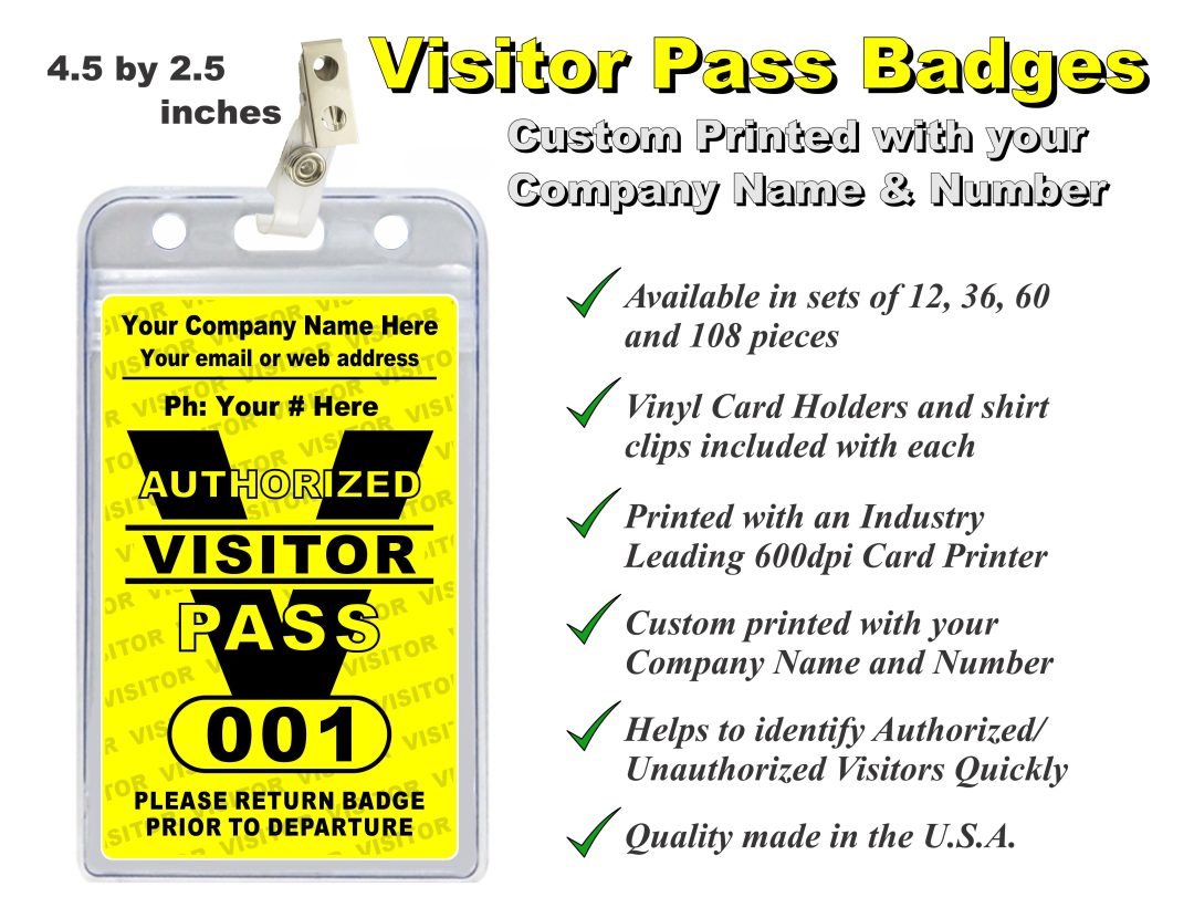 Visitor Pass Badges – PVC Plastic (Custom Printed with Your Company ...
